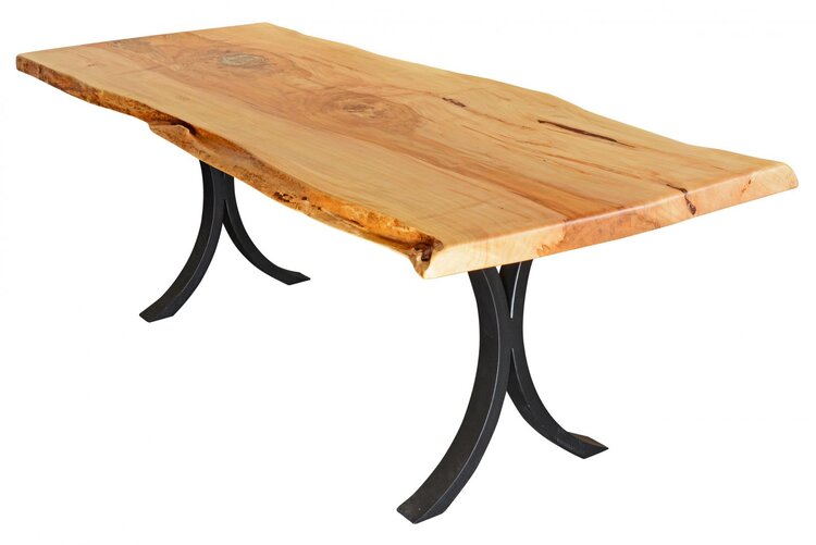 Amish Log Dining - Slab Dining Table with Iron Base – Cozy Cabin Rustics
